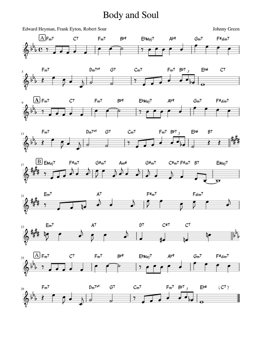 Body and Soul Sheet music for Saxophone (Tenor) (Solo) | Musescore.com
