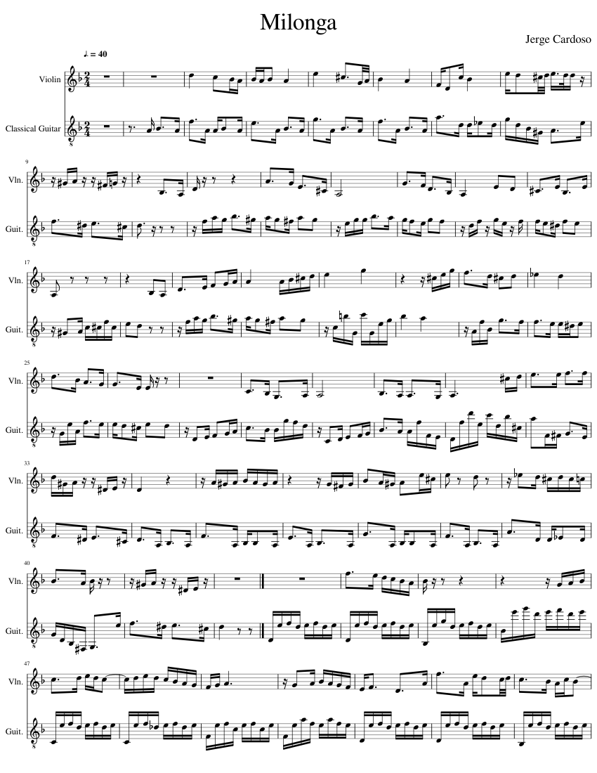 Milonga 3 sheet music for Violin, Guitar download free in PDF or MIDI