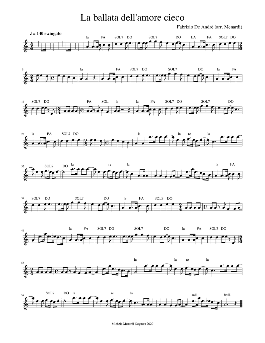 La ballata dell'amore cieco Fabrizio De André flauto e accordi chitarra ...