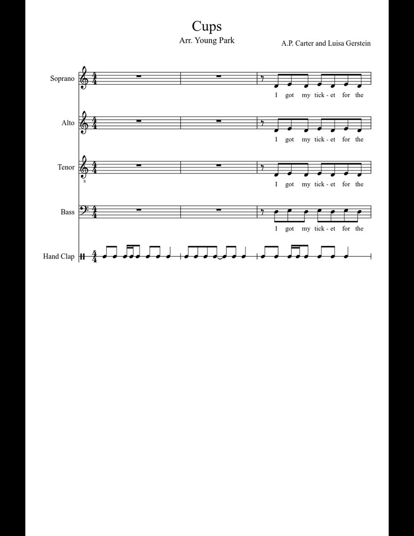 Cups sheet music download free in PDF or MIDI