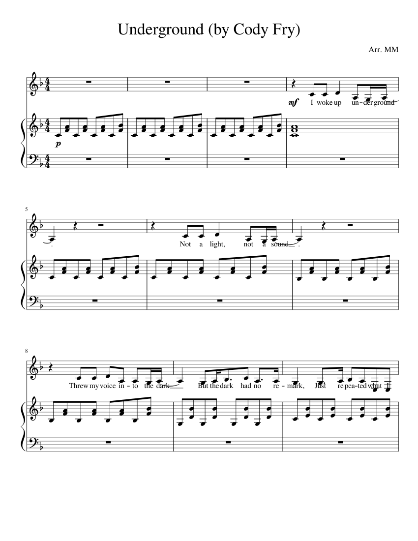 Underground (by Cody Fry) sheet music for Piano, Voice download free in ...