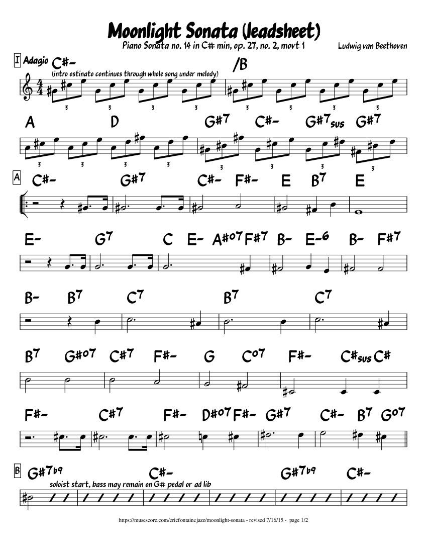 Moonlight Sonata Jazz Lead Sheet Sheet Music For Flute Contrabass Moonlight Sonata Jazz Lead Sheet Sheet Music For Flute Contrabass
