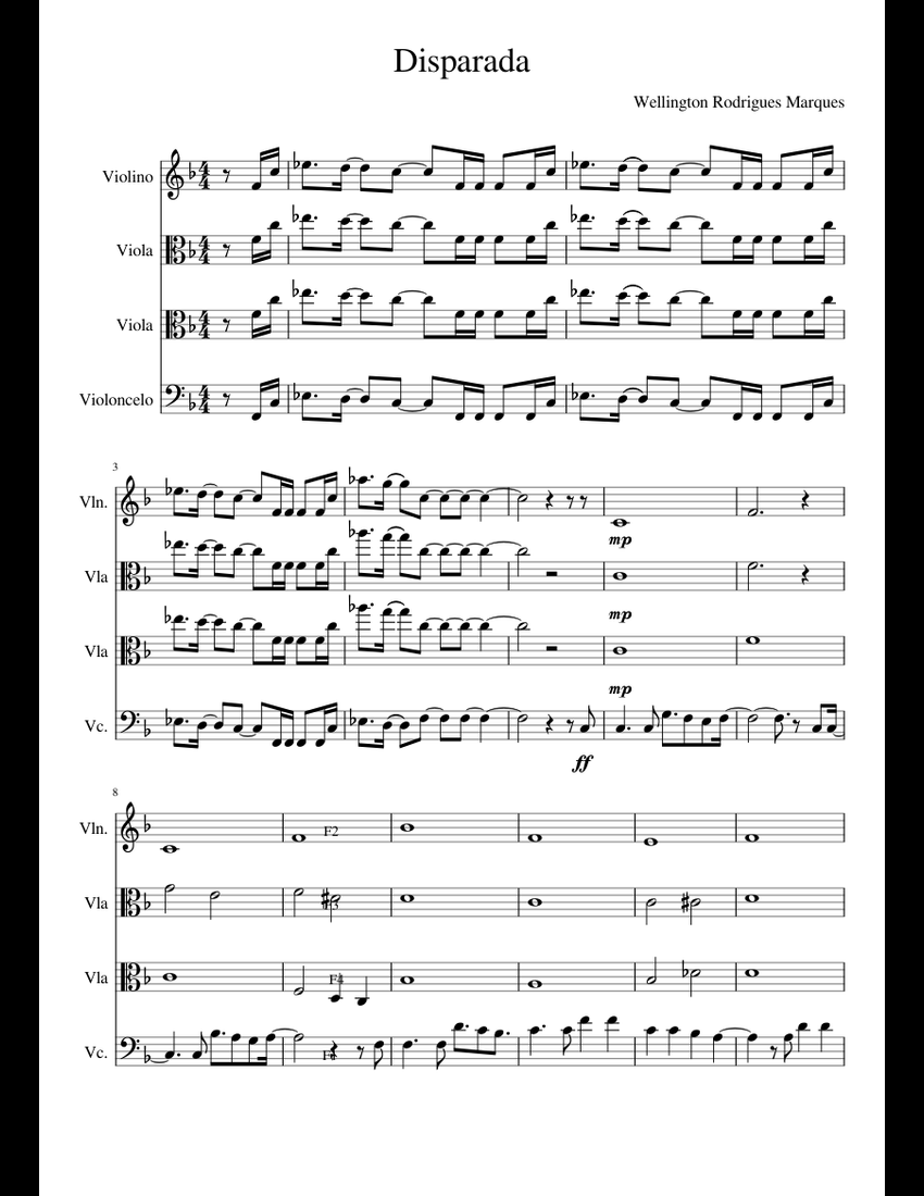 Disparada sheet music for Violin, Viola, Cello download free in PDF or MIDI