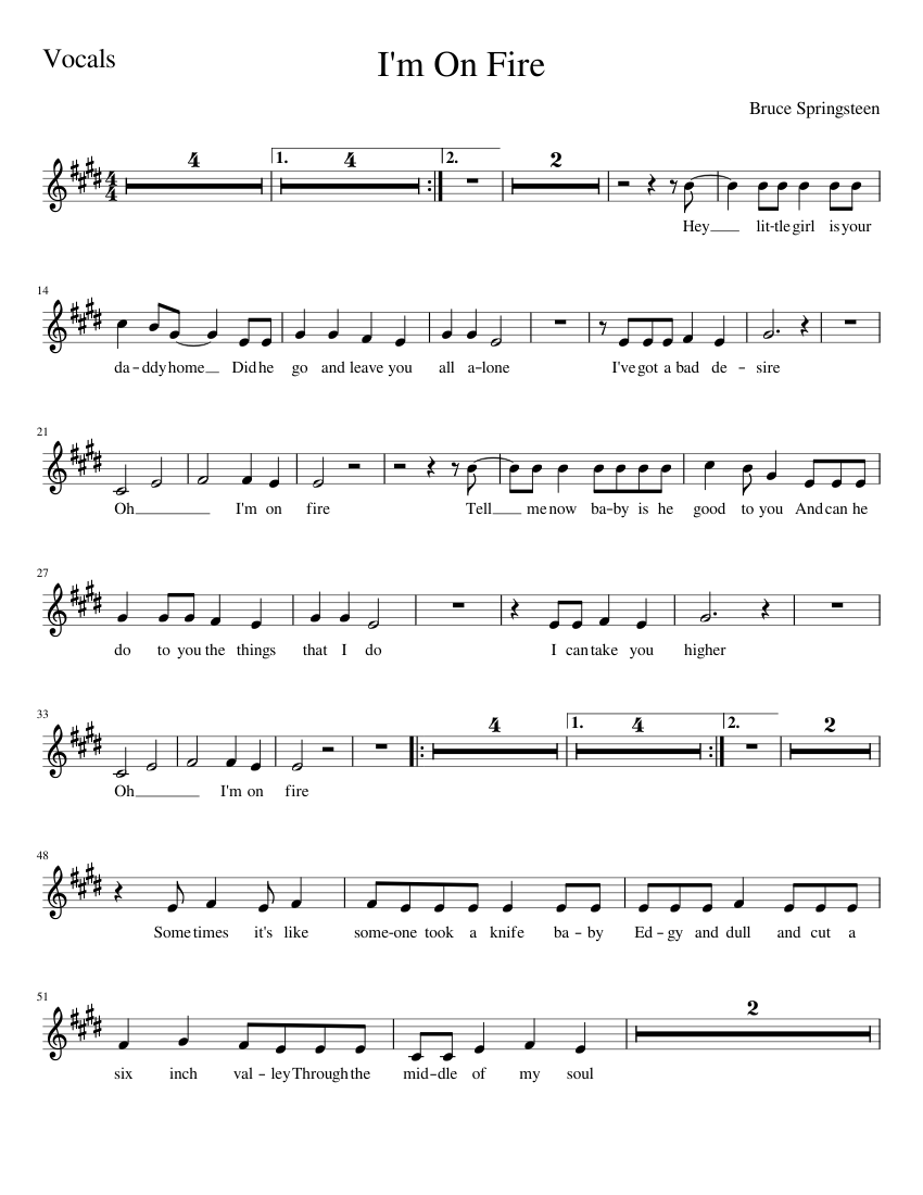I'm On Fire - Lyrics Sheet music for Piano (Solo) | Musescore.com