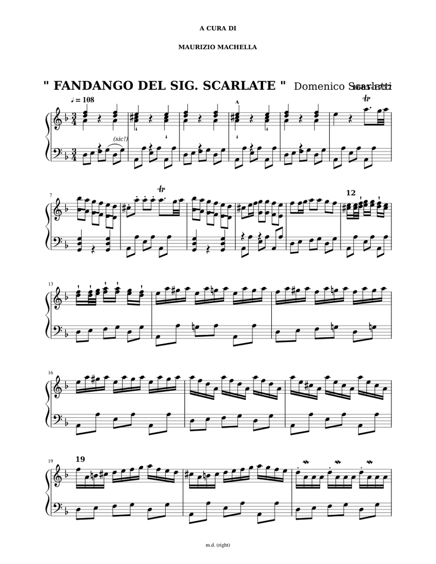 fandango attributed to scarlatti Sheet music for Piano | Download free in PDF or MIDI ...
