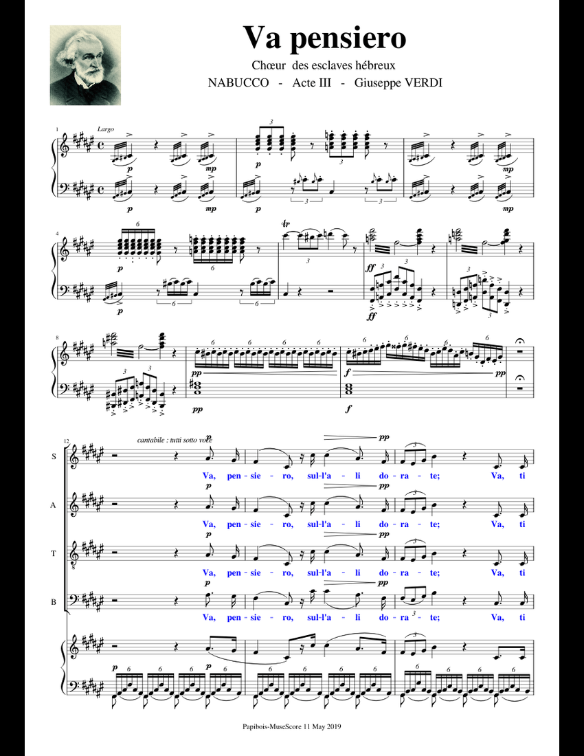 Va pensiero sheet music for Piano, Voice download free in PDF or MIDI