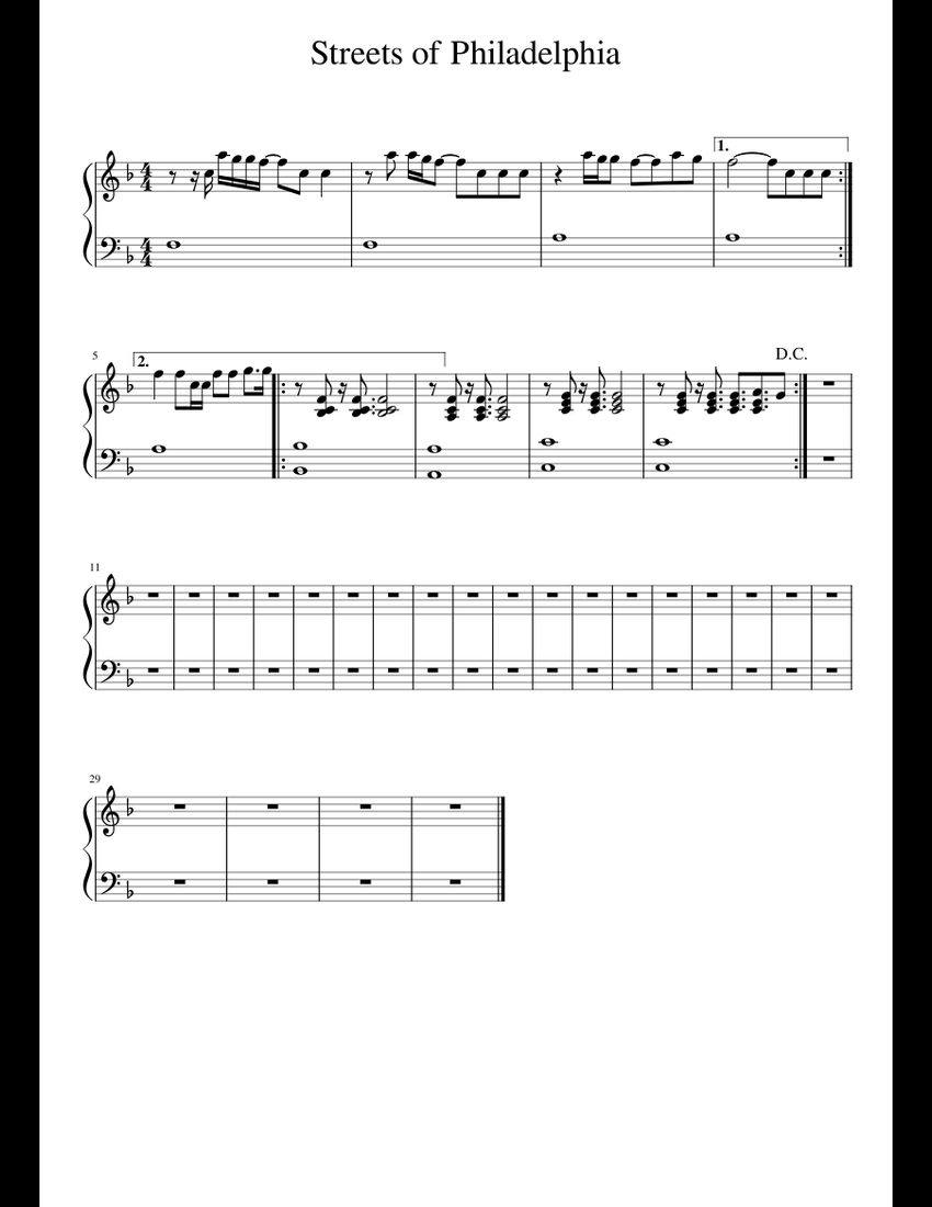 Streets of Philadelphia sheet music for Piano download free in PDF or MIDI