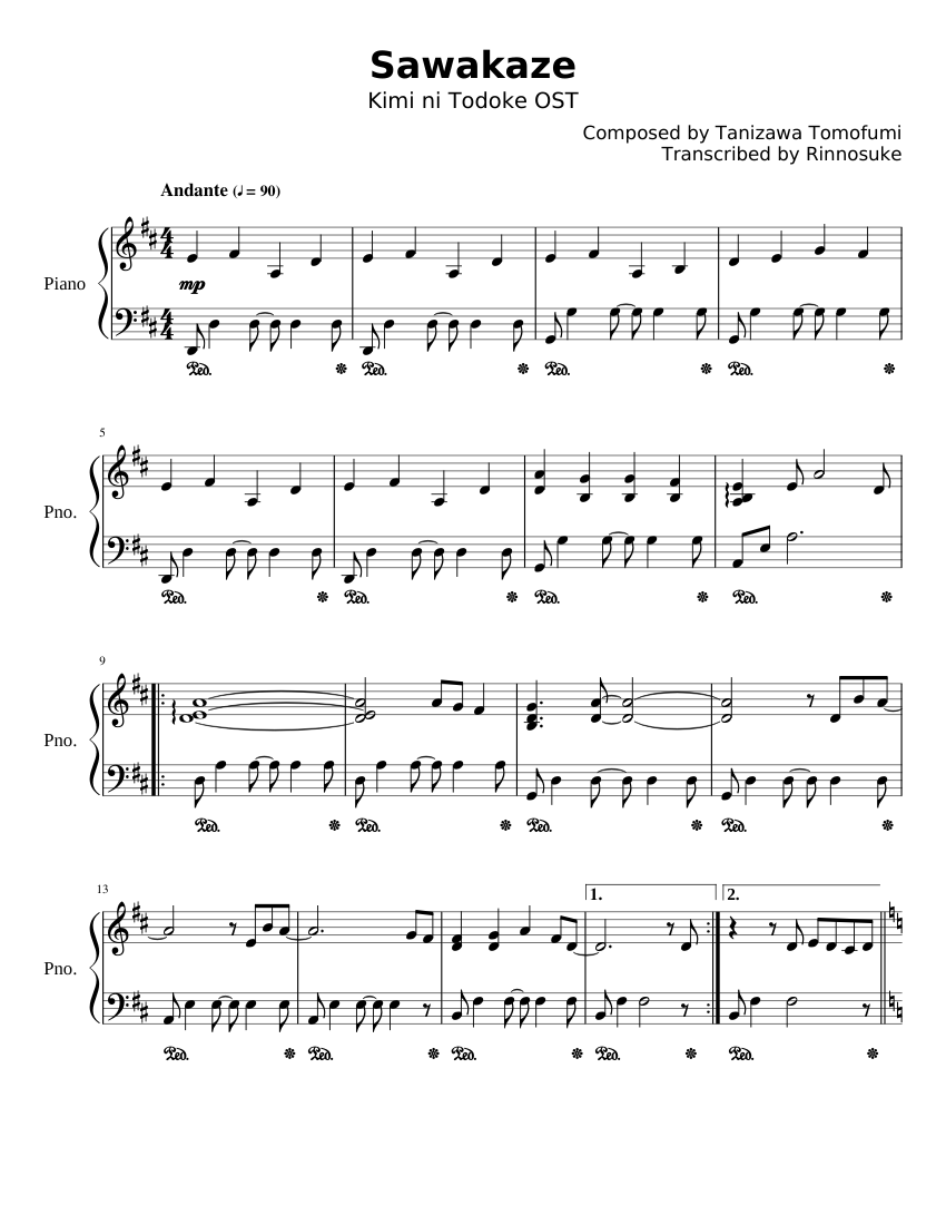 Sawakaze | Kimi ni Todoke S2 ED / OST sheet music for Piano download ...