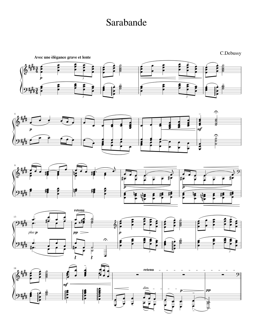 Sarabande (C.Debussy. Pour le piano. No.2. ) Sheet music for Piano ...