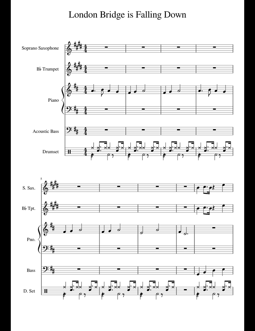 London Bridge is Falling Down sheet music for Piano, Soprano Saxophone ...