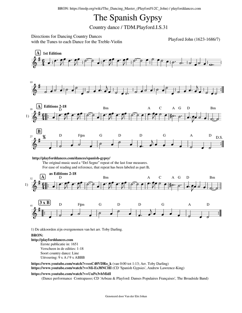 The Spanish Gypsy (TDM.Playford.I.S.31) Sheet music for Violin (Solo ...