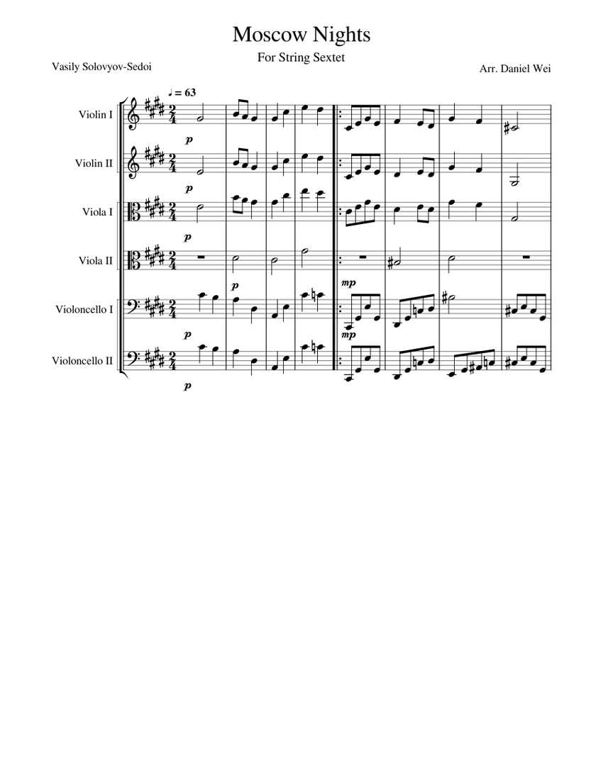Moscow Nights Sheet music for Violin, Cello, Viola (String Orchestra ...