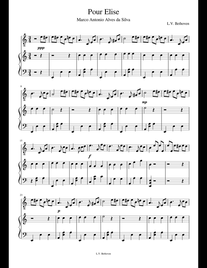 Pour Elise - Marco Antonio Alves da Silva sheet music for Piano, Voice ...