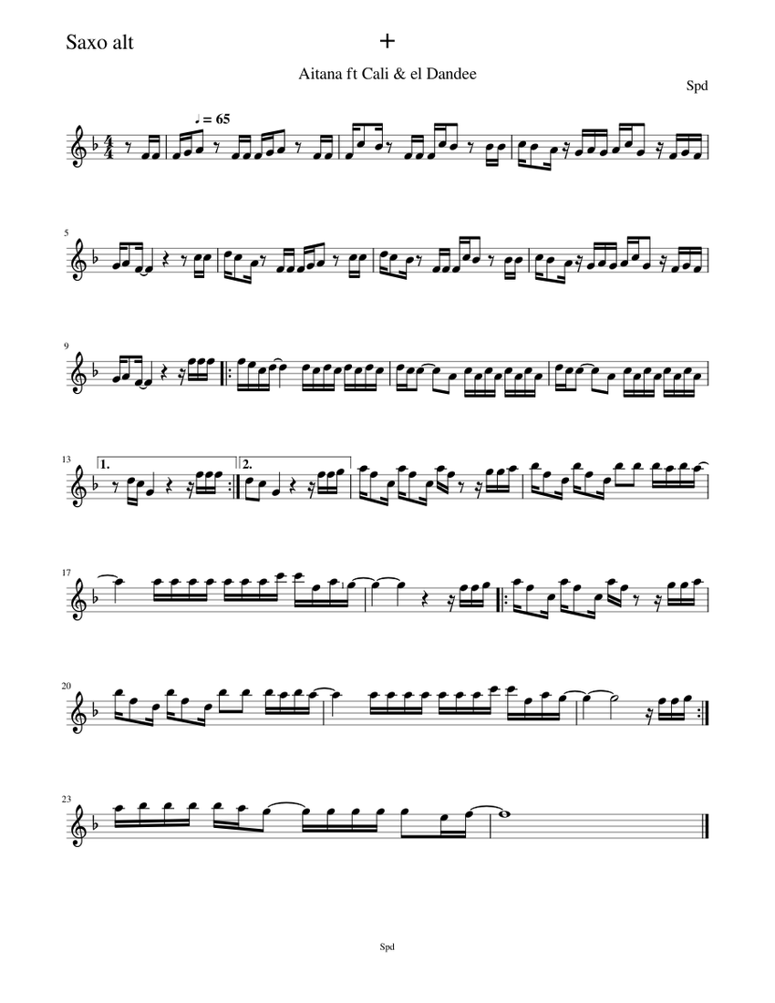 Aitana ft Cali y el Dandee "+" Sheet music for Alto Saxophone ...