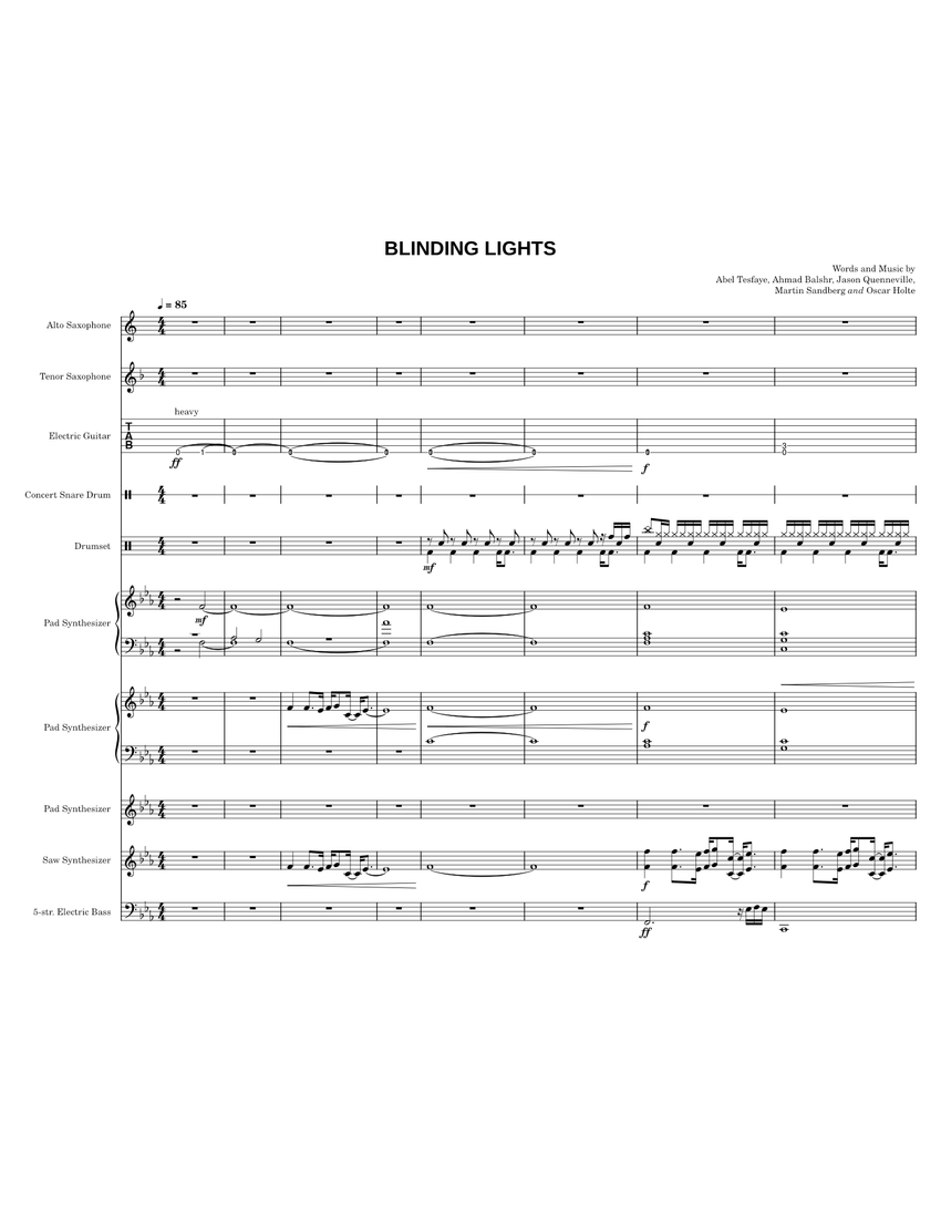 Blinding Lights - The Weeknd Sheet music for Bass, Guitar, Synthesizer ...