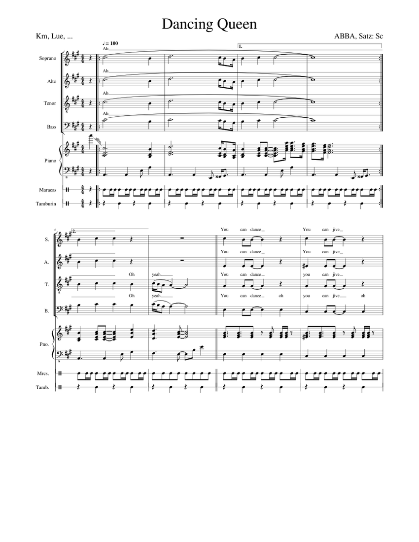 Dancing Queen Sheet music for Piano, Voice, Percussion | Download free ...
