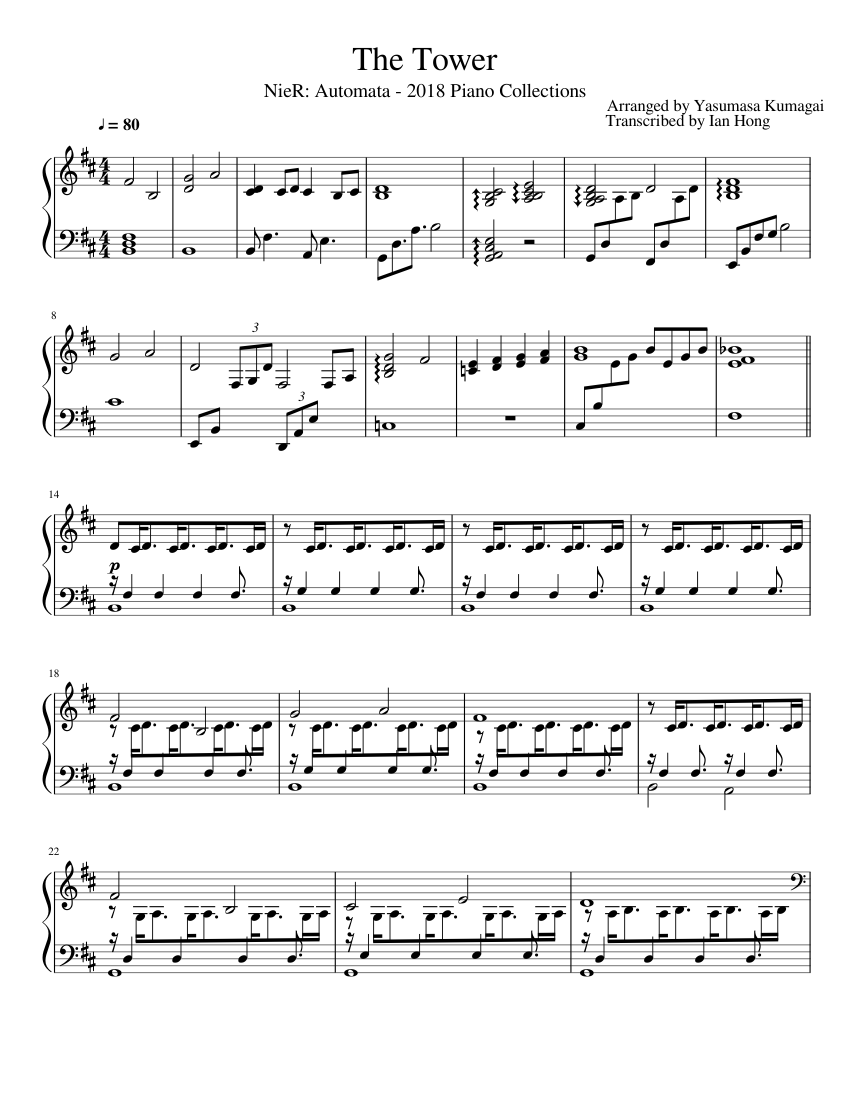 NieR Automata - The Tower (2018 Piano Collections) sheet music for ...