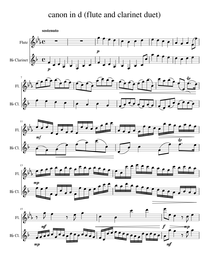 canon in d (flute and clarinet duet) Sheet music for Flute, Clarinet ...