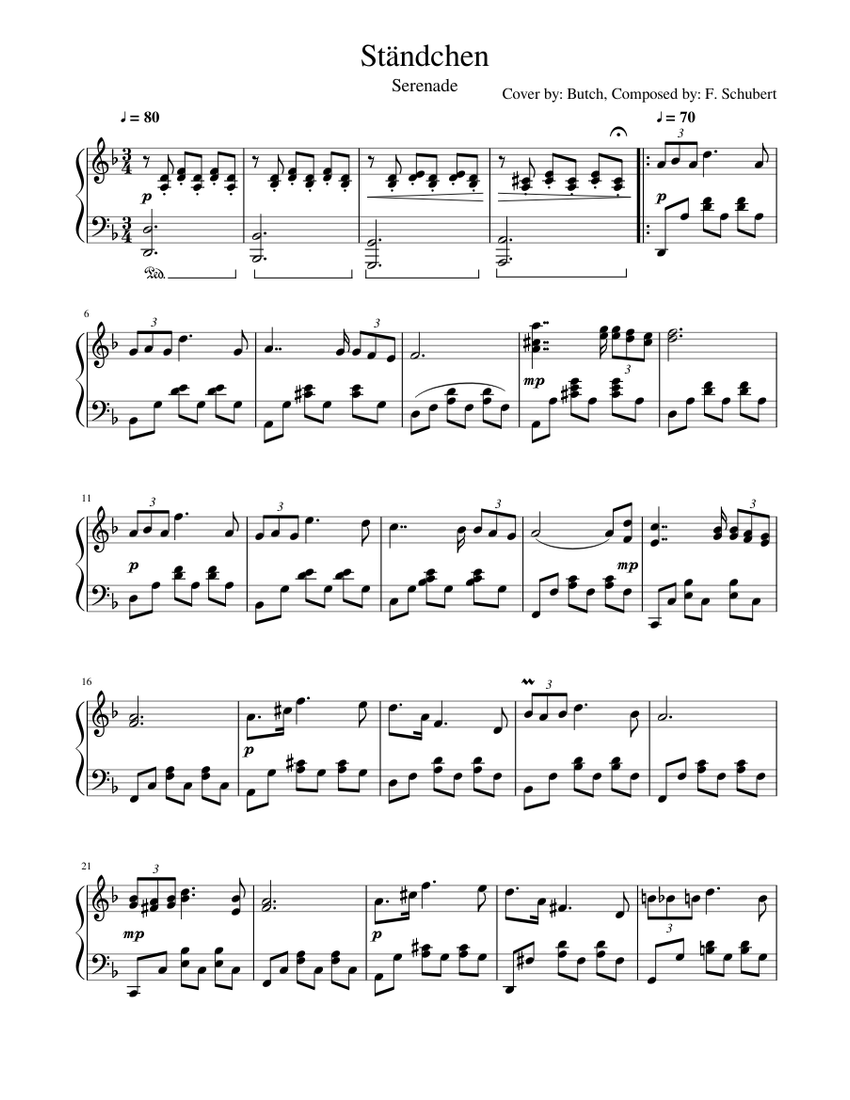 Serenade / Ständchen Sheet music for Piano | Download free in PDF or ...