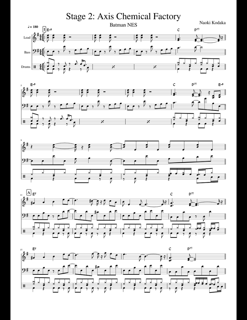 Batman (NES) Stage 2: Axis Chemical Factory sheet music for Synthesizer ...