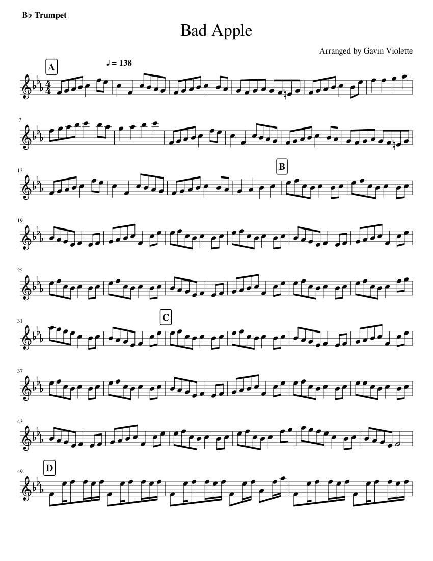 Bad Apple - (Trumpet ver.) Sheet music for Trumpet | Download free in ...