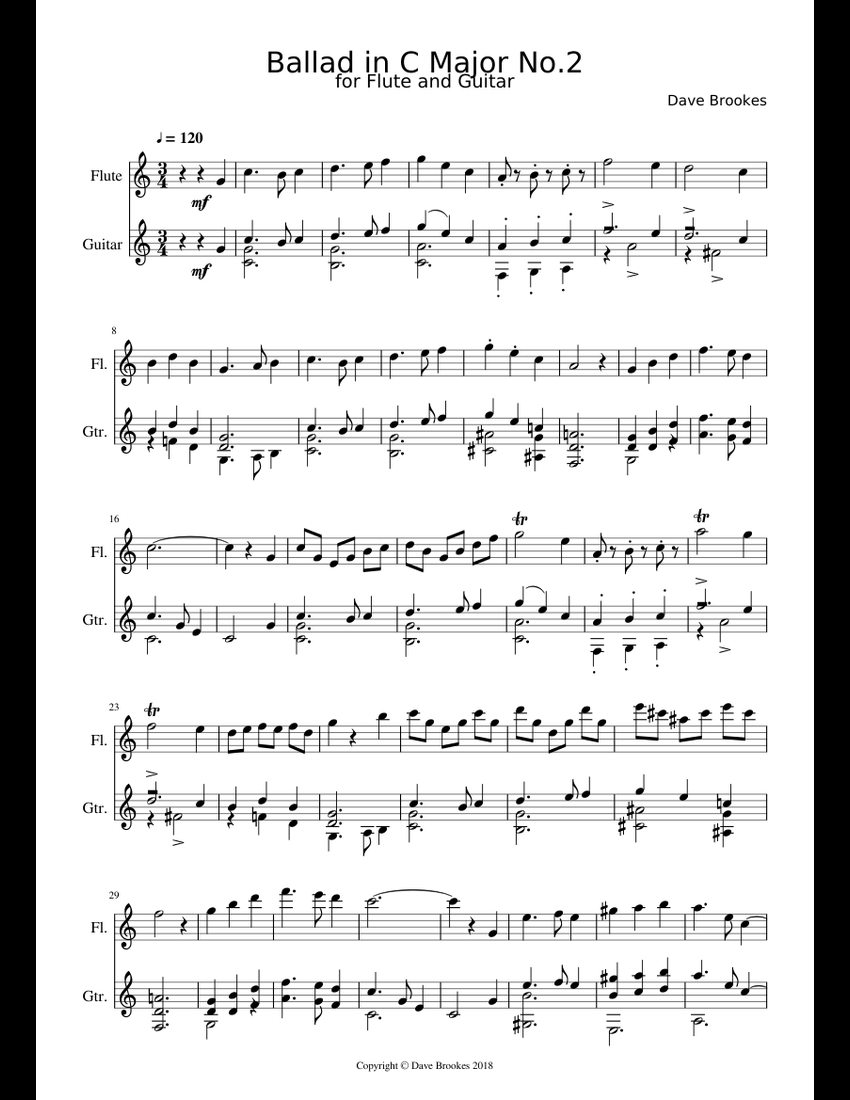 Ballad in C Major No 2 for Flute and Guitar sheet music for Flute ...