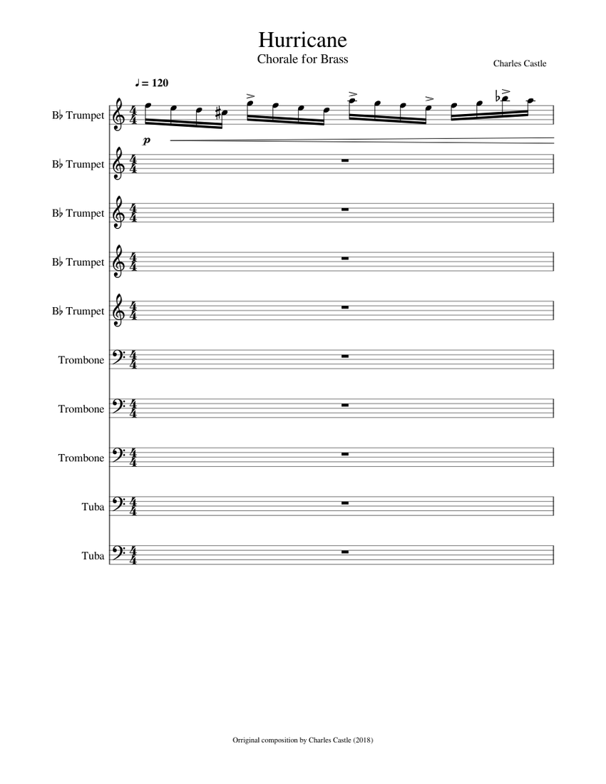 Hurricane Chorale Sheet music for Trumpet (In B Flat), Trombone, Tuba ...