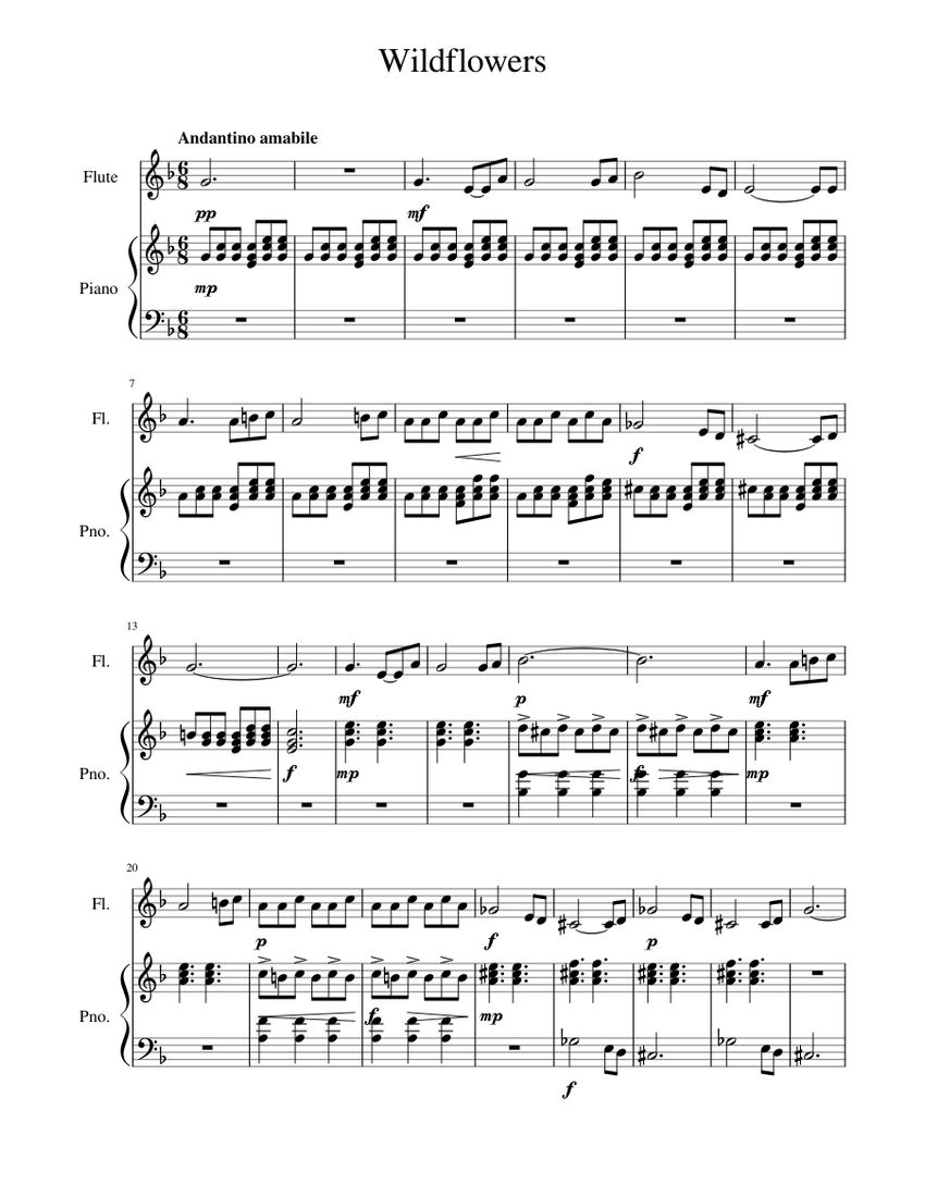 Wildflowers Sheet music for Flute, Piano | Download free in PDF or MIDI ...