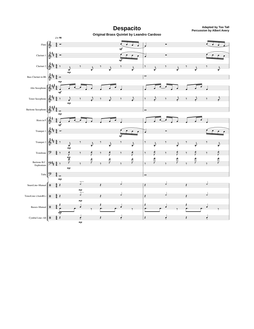 Despacito - Marching Band Arrangement sheet music for Flute, Clarinet ...