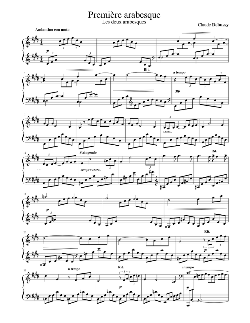 Première arabesque - Debussy sheet music for Piano download free in PDF ...