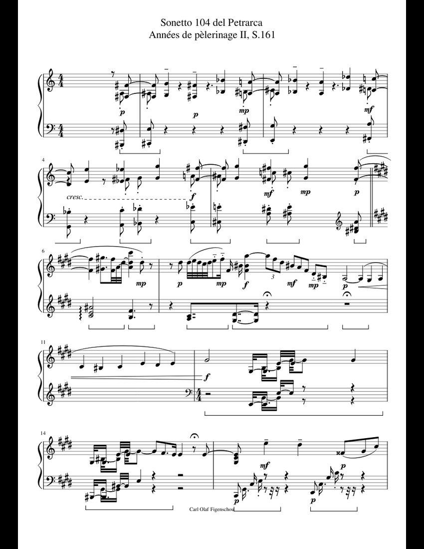 Sonetto 104 del Petrarca, Années de pèlerinage II, S.161 (Liszt, Franz) sheet music for Piano ...