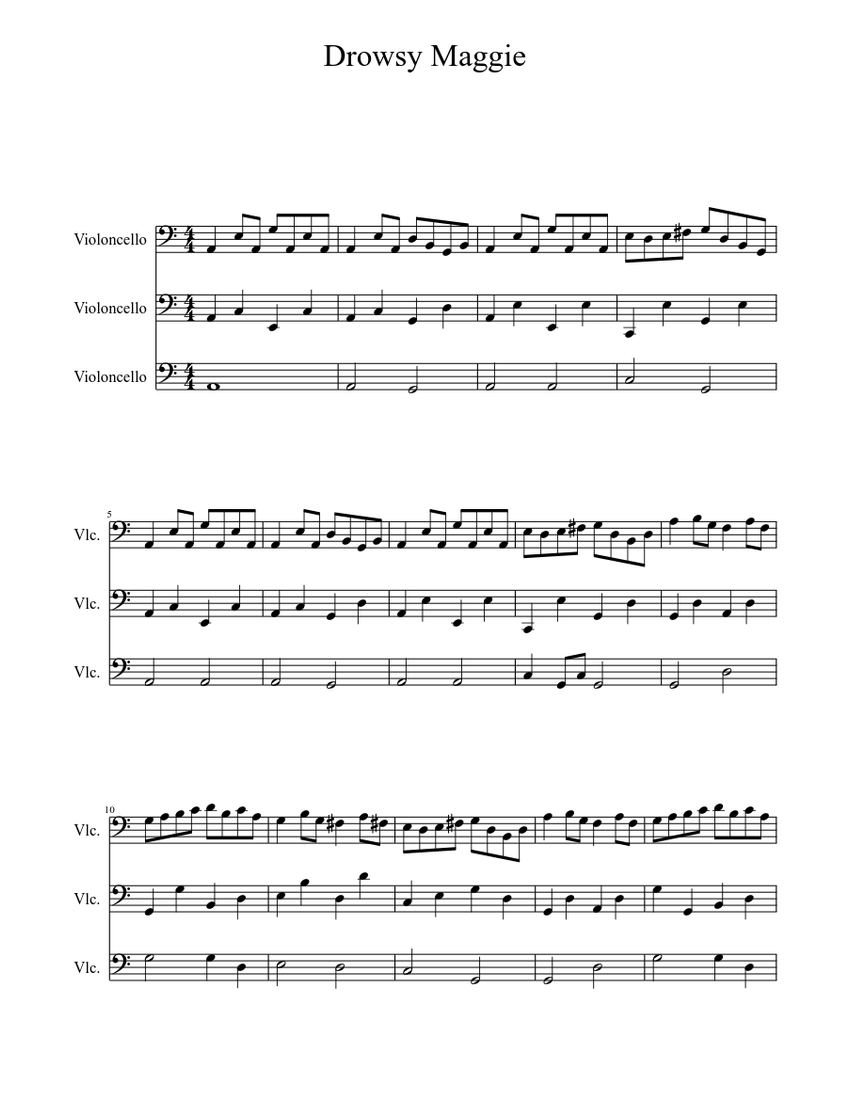 Drowsy Maggie Cello Trio - Irish Reel sheet music download free in PDF or MIDI