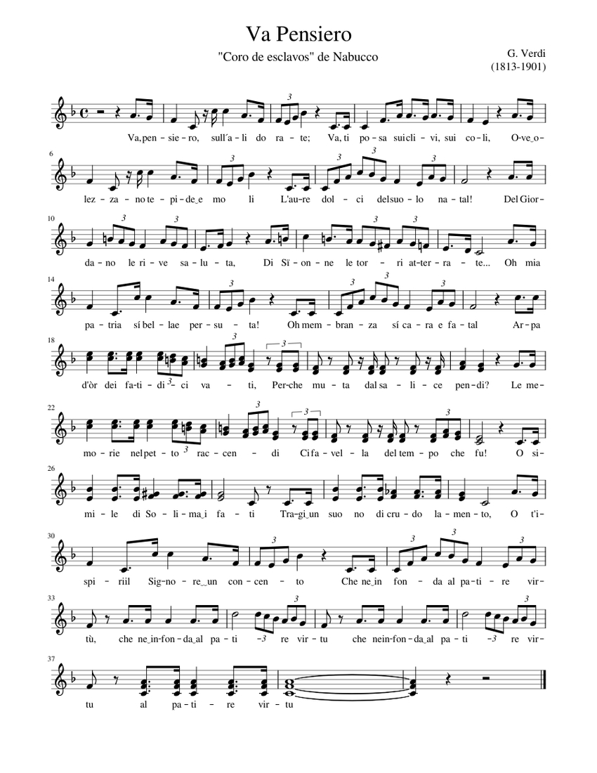 Va, pensiero - G. Verdi Sheet music for Piano (Solo) | Musescore.com