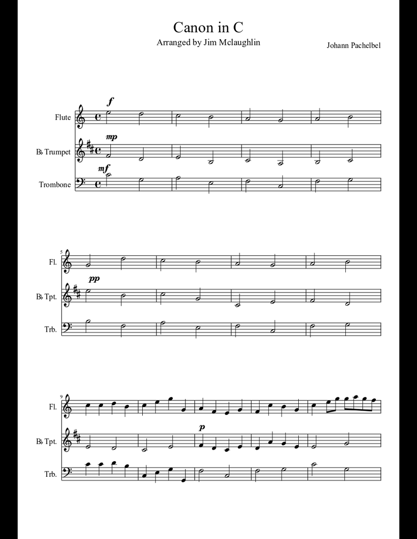 Canon in C : Flute, Trumpet, and Trombone sheet music download free in ...
