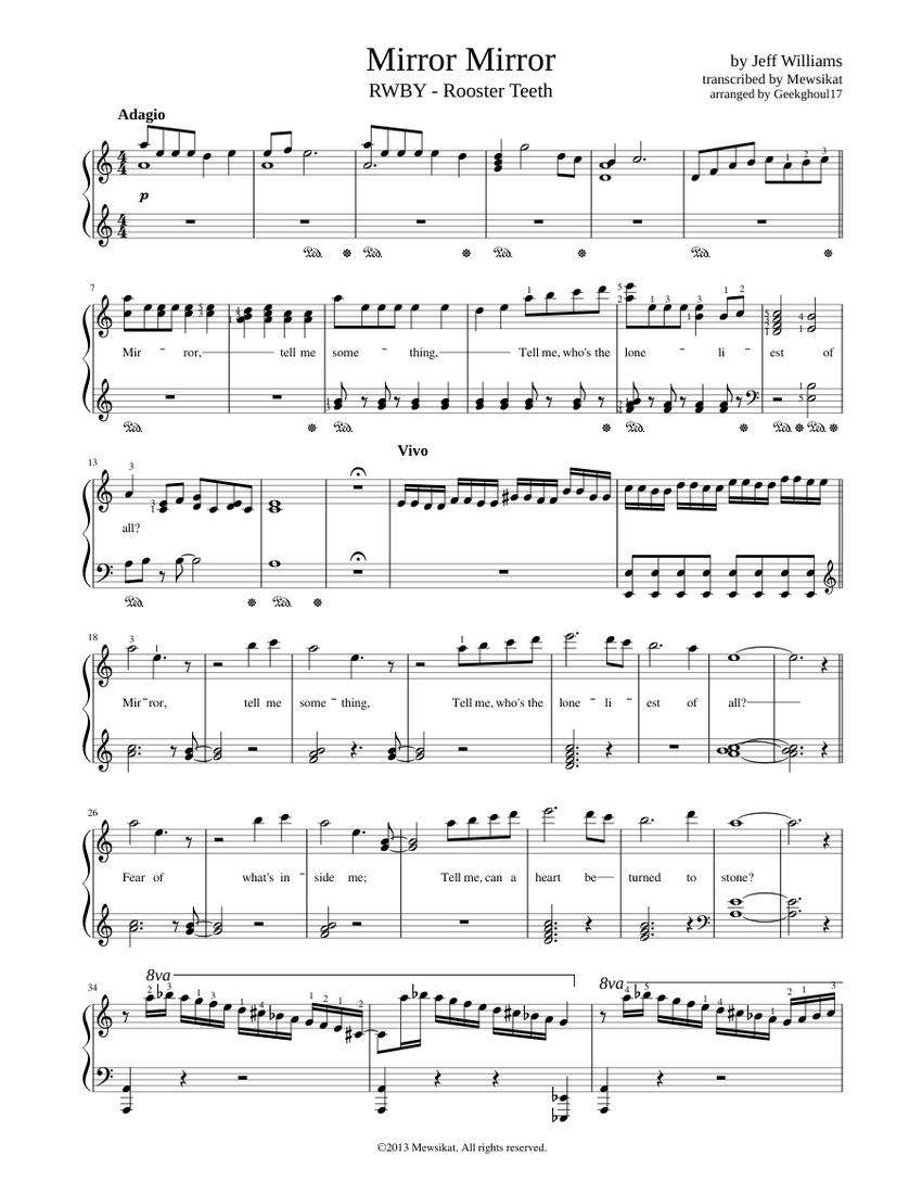 Mirror Mirror Sheet music for Piano | Download free in PDF or MIDI ...