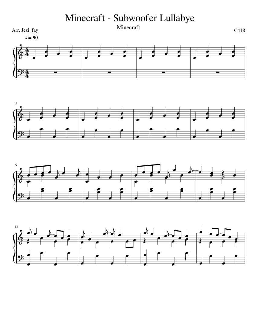 Minecraft - Subwoofer Lullabye - Harp Sheet music for Harp (Solo ...