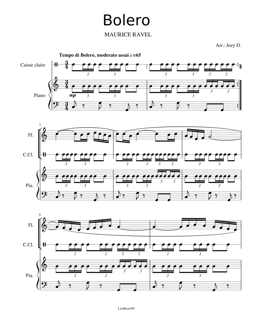 Bolero sheet music for Flute, Piano, Trumpet, Trombone download free in ...