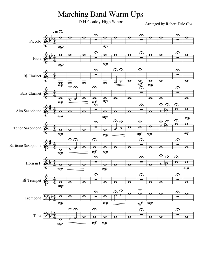 Marching Band Warm Ups Sheet music for Trumpet (In B Flat), Trombone, Flute, Clarinet (In B Flat ...