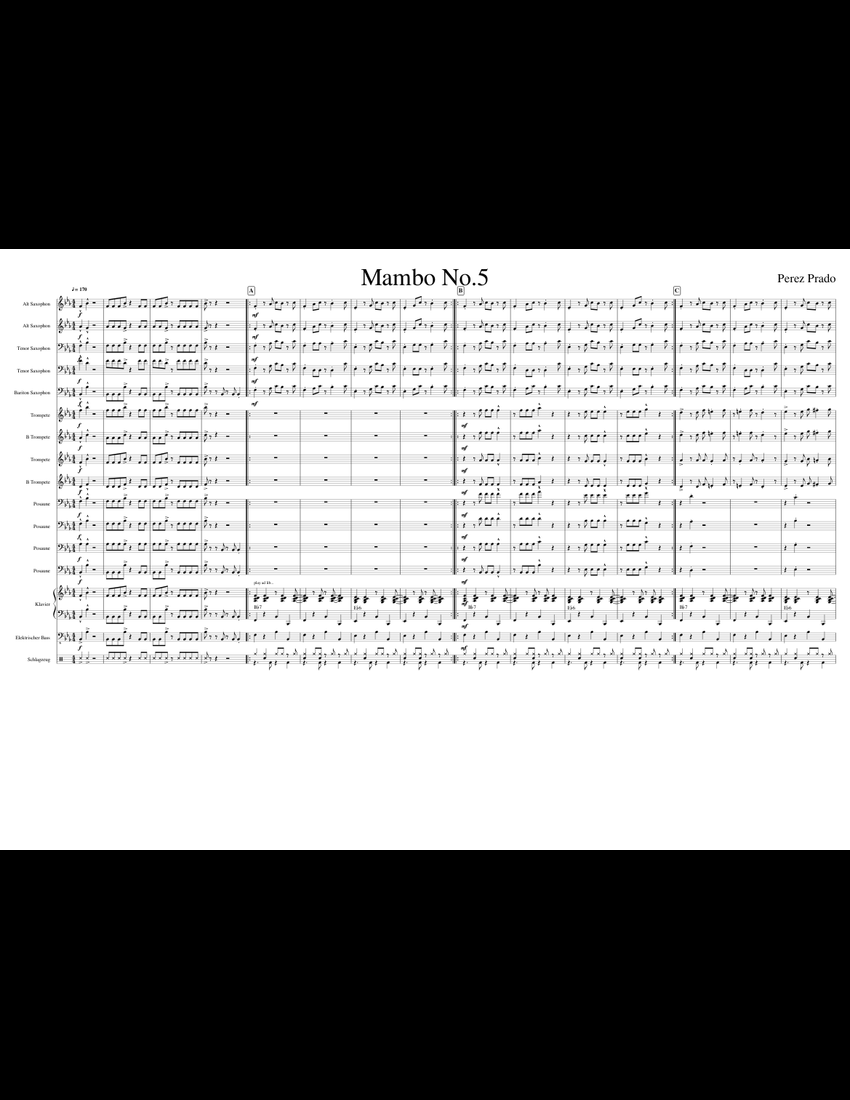Mambo No 5 sheet music for Piano, Alto Saxophone, Tenor Saxophone, Baritone Saxophone download ...