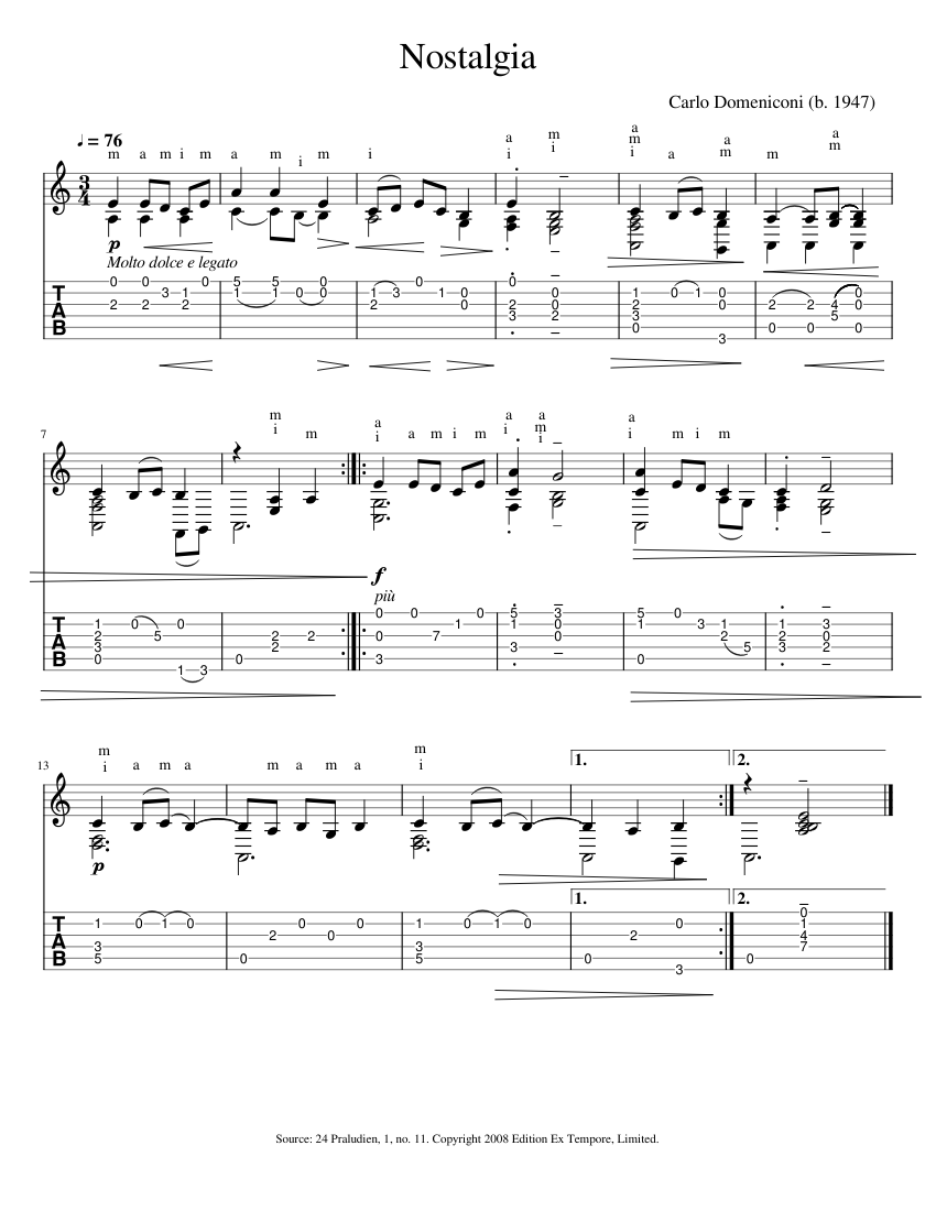 Nostalgia sheet music for Guitar download free in PDF or MIDI
