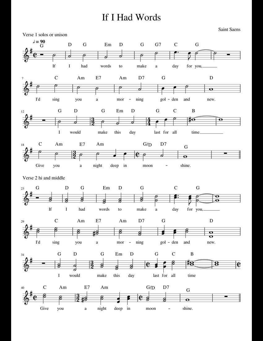 If I Had Words 1-3 sheet music for Voice download free in PDF or MIDI