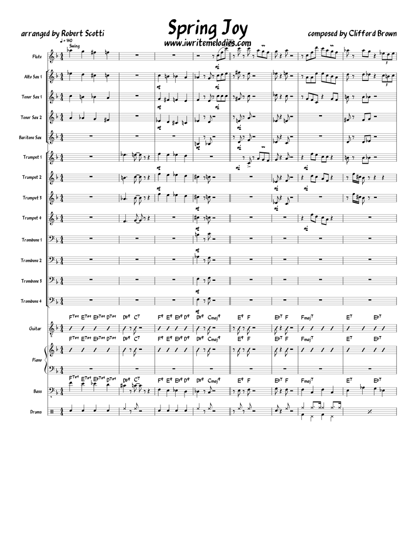 Joy Spring sheet music for Flute, Piano, Alto Saxophone, Tenor Saxophone download free in PDF or ...
