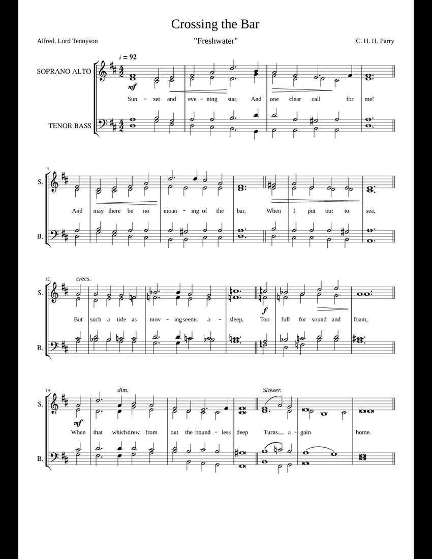 Crossing the Bar - Charles Hubert Hastings Parry sheet music for Piano ...