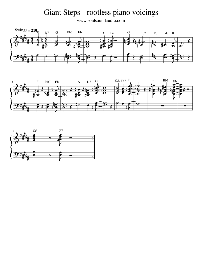 Giant Steps - John Coltrane (Bill Evans rootless voicings) Sheet music ...
