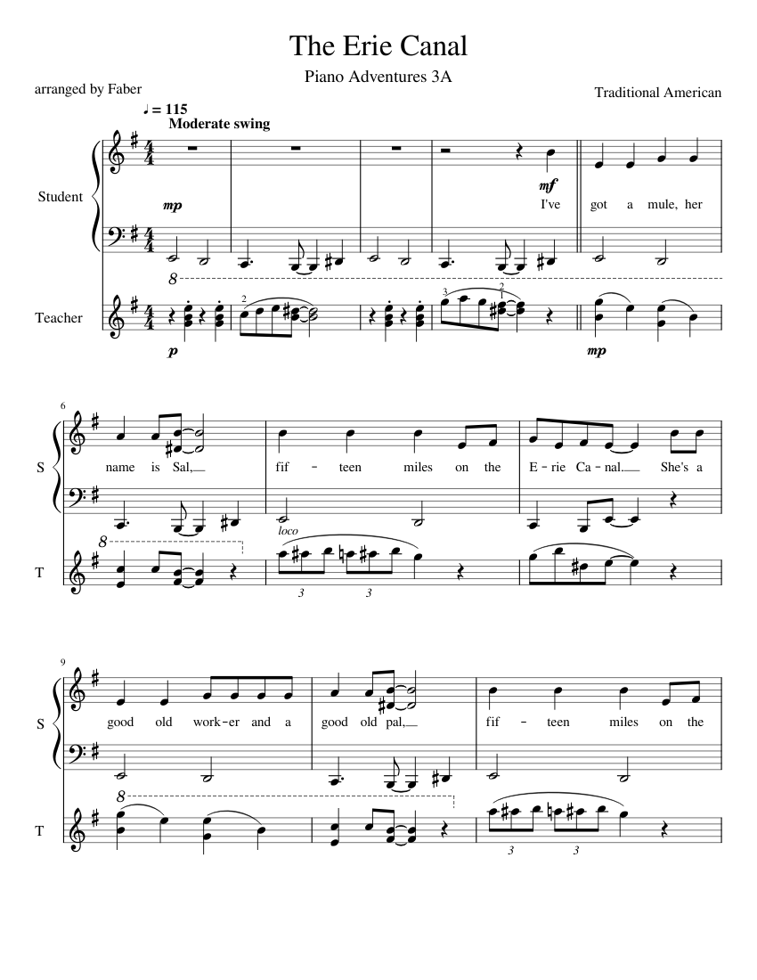 The Erie Canal (Piano Adventures arrangement) Sheet music for Piano ...