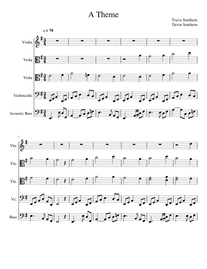 A Theme Sheet music for Violin, Viola, Cello, Bass | Download free in ...