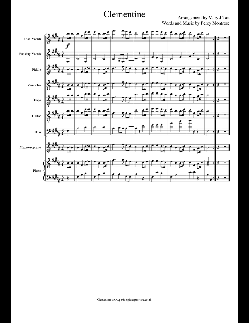 Clementine sheet music for Violin, Piano, Synthesizer, Voice download ...