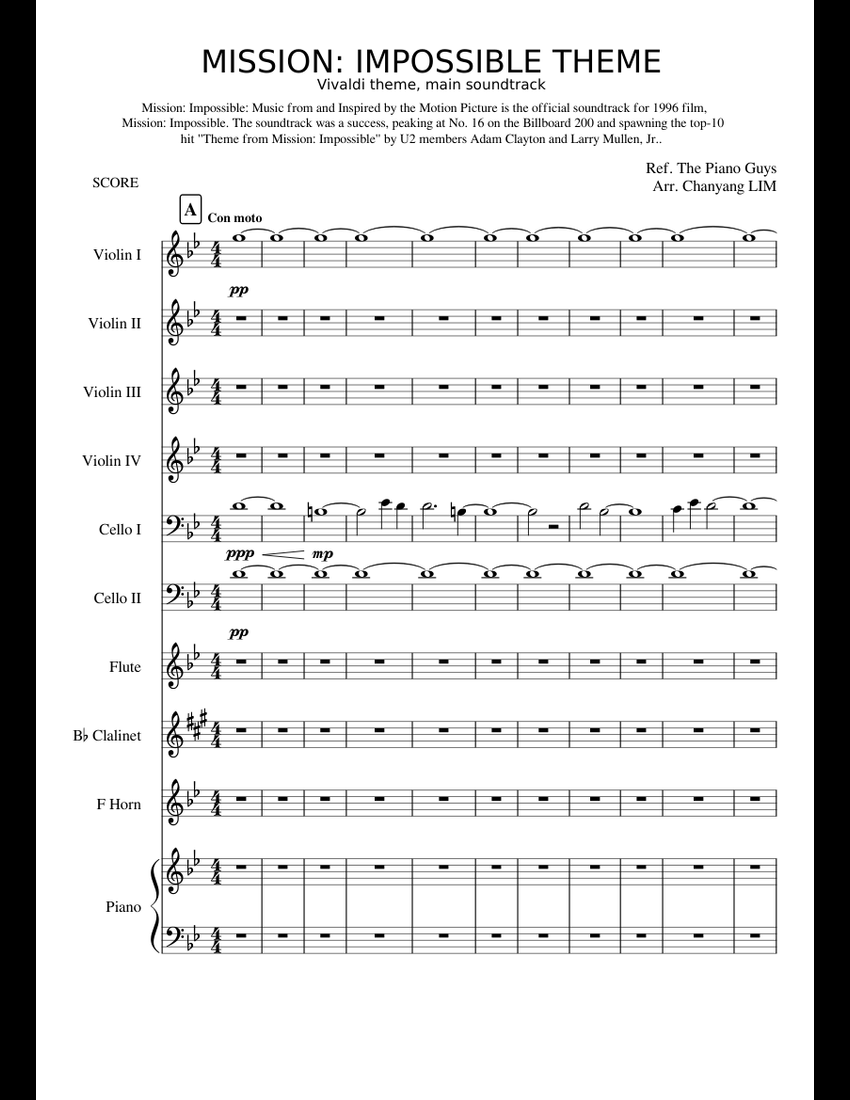 MISSION: IMPOSSIBLE THEME Vivaldi theme, main soundtrack sheet music ...