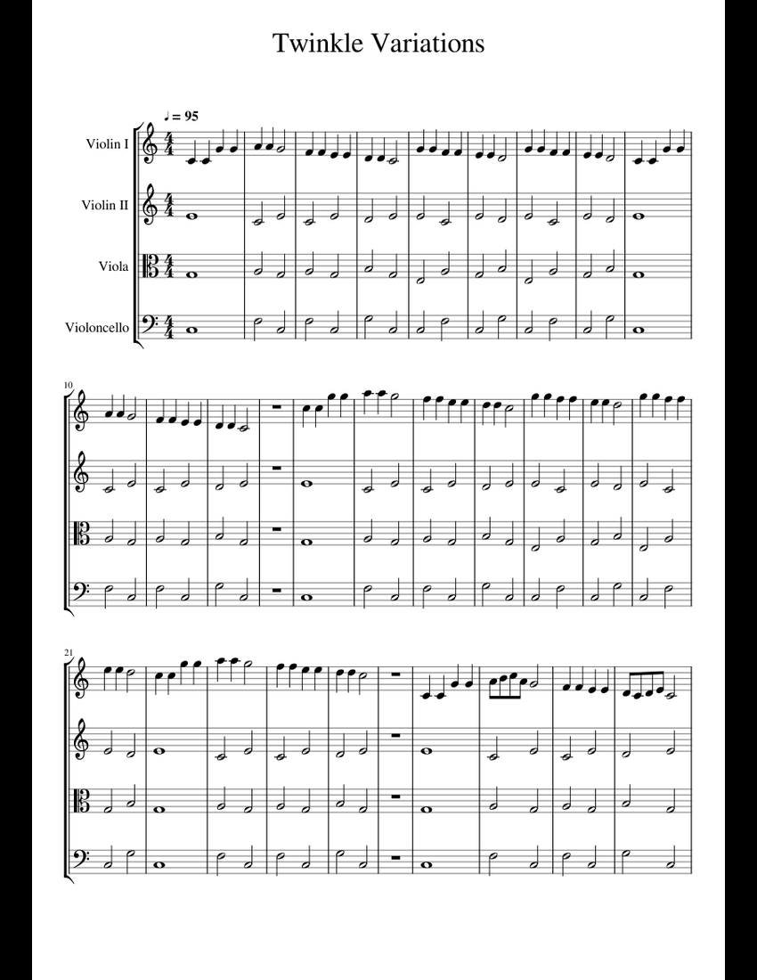 Twinkle_Variations 2 sheet music for Violin, Viola, Cello download free ...