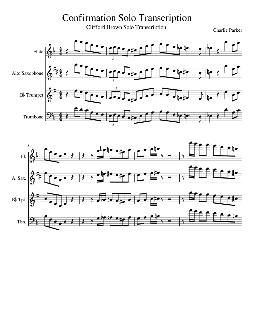 Confirmation Solo Transcription sheet music for Flute, Alto Saxophone ...